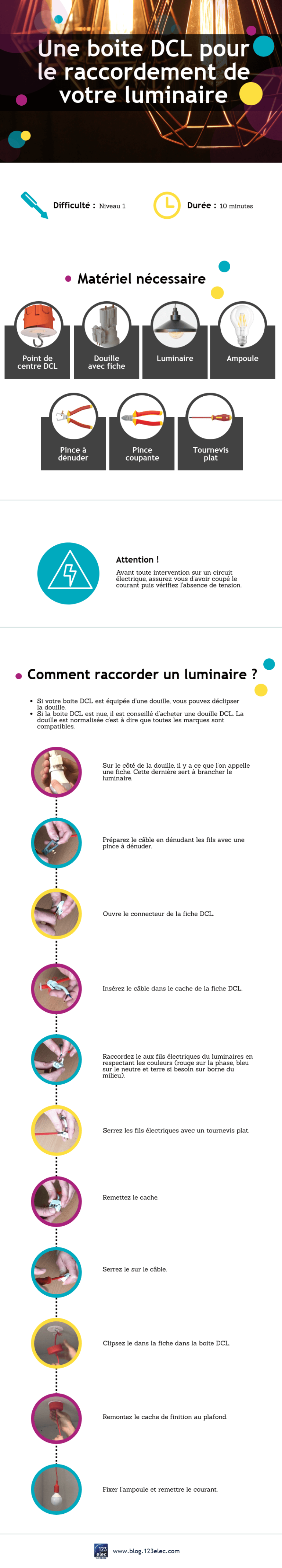 Le raccordement d’un luminaire via une boite DCL - Blog 123elec